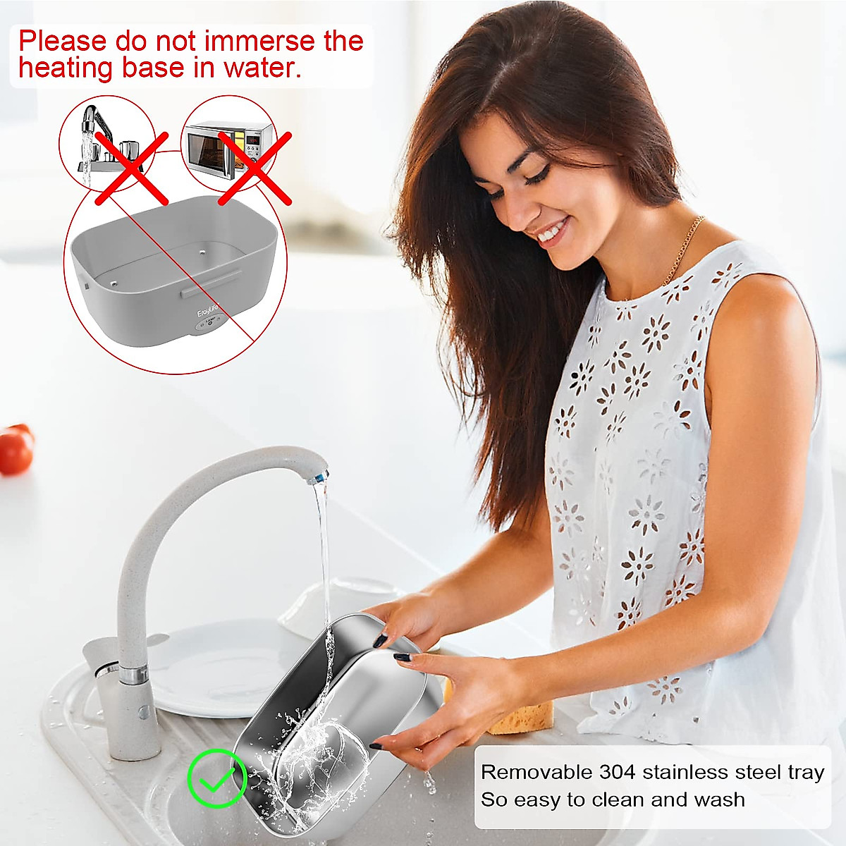 ErayLife Electric Lunch Box Food Heater 75W, Heated Lunch Box for Adults 12V/24V/110V for Car Truck Work, Upgraded Leak Proof Portable Food Warmer Heating Lunch Box 1.5L Stainless Steel Container