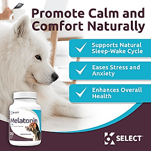 K9 Select Melatonin for Dogs - Calming Chews - Dog Melatonin for Sleep - Reduce Stress, Helps Composure Calming Treats for Large Dogs - 6 mg, 120 Peanut Butter Flavored Chewable Tablets