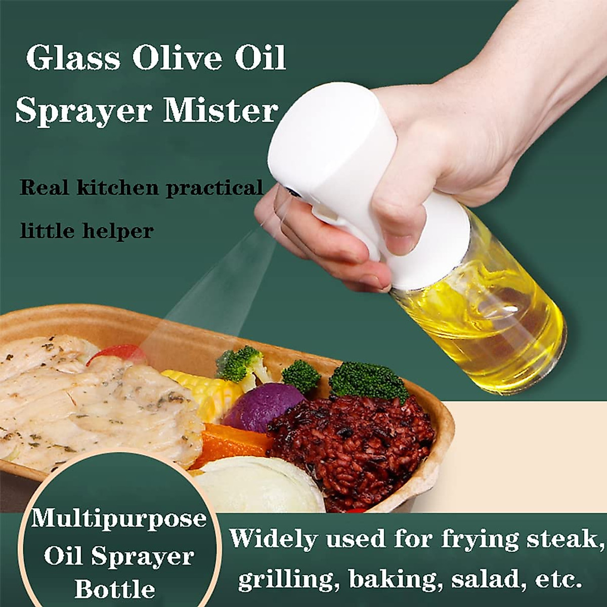 Oil Sprayer for Cooking, 200ml Olive Oil Sprayer Mister, Olive Oil Dispenser, Glass Olive Oil Spray Bottle, Kitchen Gadgets Accessories Canola Oil Spritzer for Salad Making, Baking Frying, BBQ (Black)