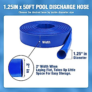 1.25" Dia x 50 ft Discharge and Backwash Hose for Swimming Pools, Heavy Duty Reinforced Lay Flat Discharge Hose for Water Transfer Applications