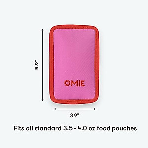 Omie OmieChill | Travel Food Pouch Cooler | Fits Standard 3.5-4 oz Food Pouches | 100% Nylon Sleeve with Freezable Pack (Pink)
