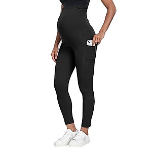 Glampunch Maternity Yoga Pants Over The Belly Workout Leggings Fold Over Waist Pregnancy Activewear Pants with Pockets