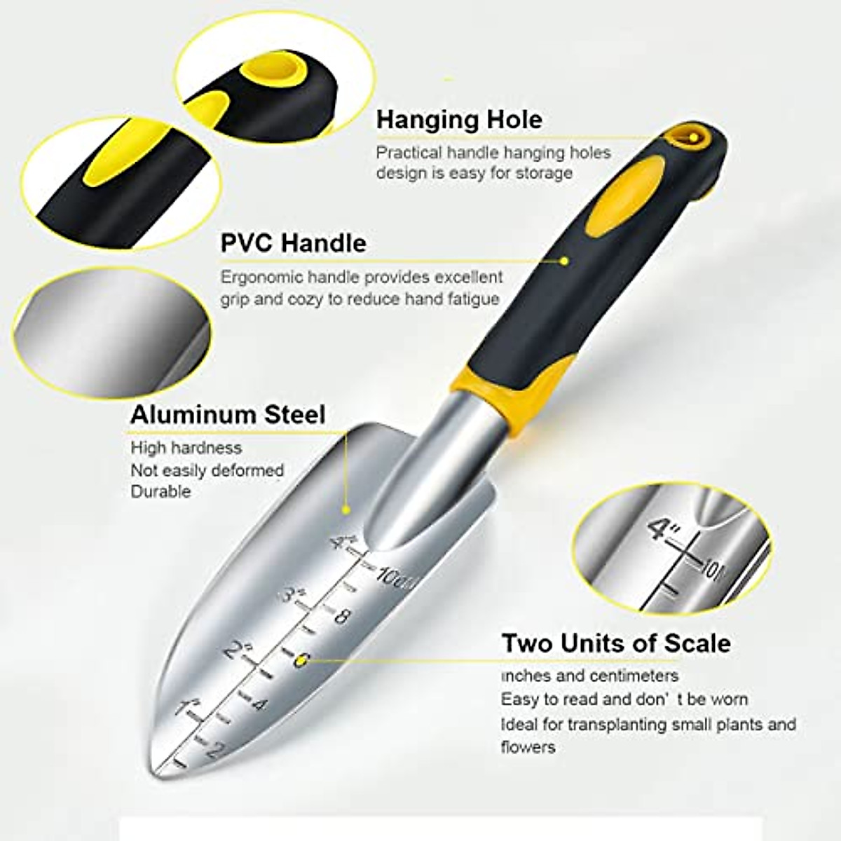 TTNTU 5PCS Garden Tool Set, Ergonomic Handle Tools, Heavy Duty Aviation Aluminum Gardening Kit Gift for Men & Women, Yellow (TT03)