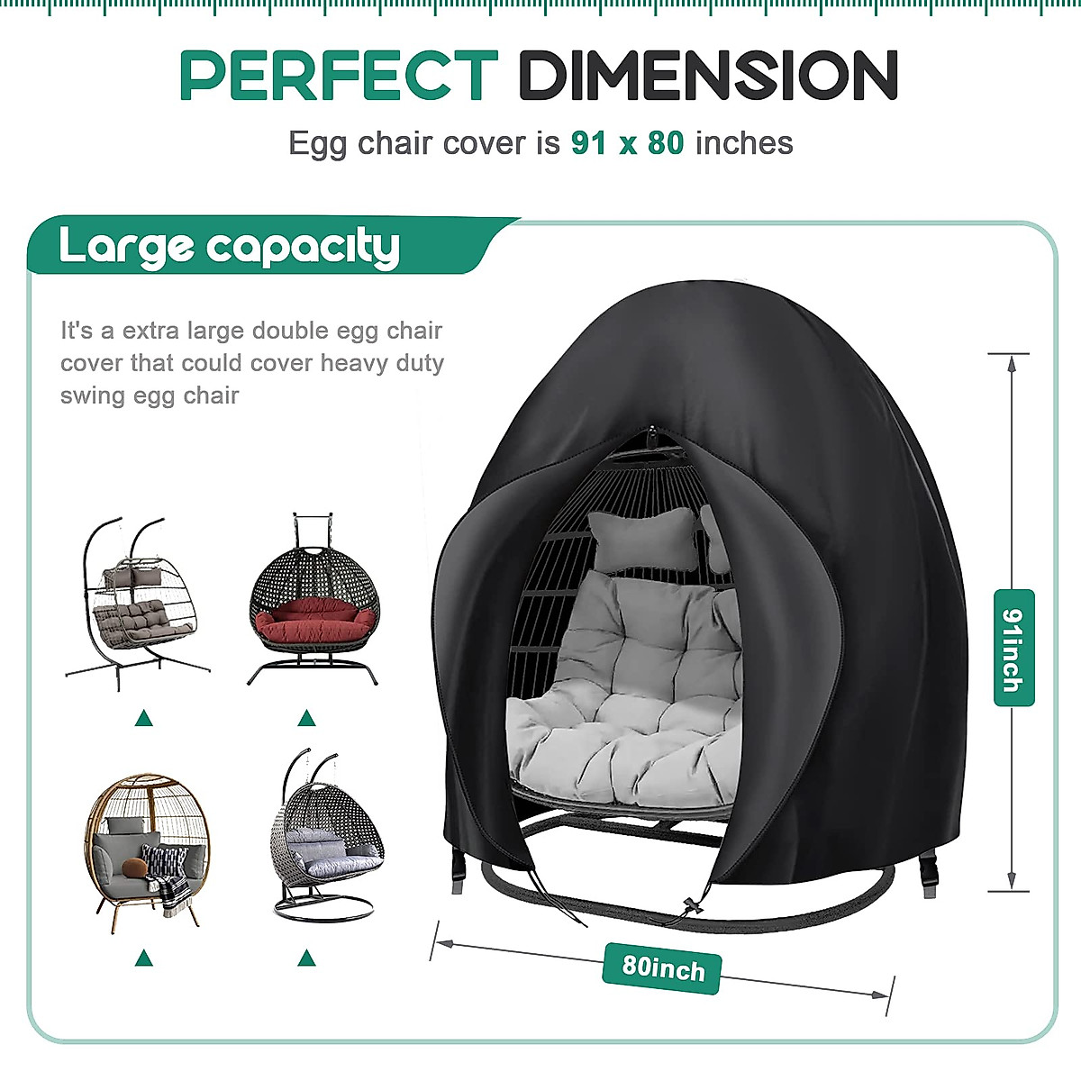 boyspringg Patio Egg Chair Cover, 91x80 Inches, Extra Large Double Egg Chair Cover for Outdoor Furniture, Heavy Duty Swing Hanging Egg Chair Cover Waterproof, Anti-UV, Dust-Proof( Black )