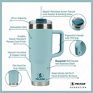 Pelican Hydration Pelican Porter™ 40 oz Vacuum Insulated Tumbler - Recycled Stainless Steel Double Wall Travel with Dual Lid, Powder Coated Insulated Coffee Mug For Hot Cold Drinks, Aurum…