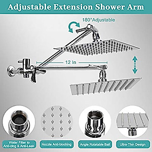 Rain Shower Head with Handheld, Lanhado 8'' High Pressure Rainfall Shower Head with 11'' Extension Arm, 9 Settings Handheld Shower Heads with Holder & Hose, Anti-leak Waterfall Showerhead, Chrome