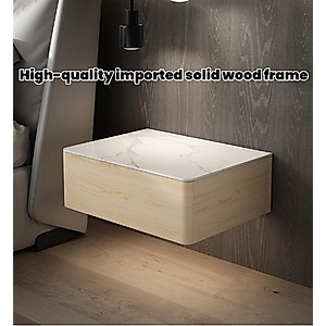 Smart Bedside Table, Wireless Charging Floating Nightstand with Drawers, Wall Mounted Nightstand with Adjustable Touch Sensing Lighting, Wall Night Table with Leather Surface for Bedroom(Color:Dark Gr