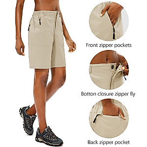 Pudolla Women's Quick Dry Stretch Hiking Shorts Lightweight UPF50+Shorts for Women with Zipper Pockets (Khaki Large)