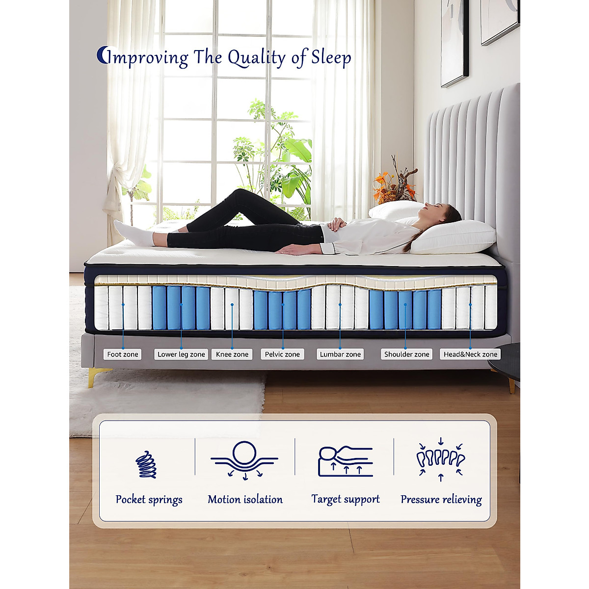 SURLUNKEYS 14 Inch Cal King Mattress - Euro Top Memory Foam Hybrid Mattress with Pocket Spring for Motion Isolating, Medium Firm Mattress in a Box, 120-night Trial