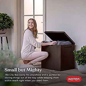 Keter City 30 Gallon Resin Deck Box for Patio Furniture, Pool Accessories, and Storage for Outdoor Toys, Brown