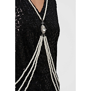 BABEYOND 1920s Pearl Body Chain for Evening Party Crystal Gatsby Imitation Pearl Body Chain for Flapper Costume
