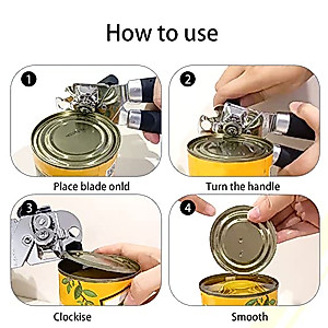 MGKO Can Opener Manual Heavy Duty Hand Can Opener With Comfortable Grip, Sharp Cutting Wheel Can Openers Smooth Edge, Multifunction Bottle Opener, Black