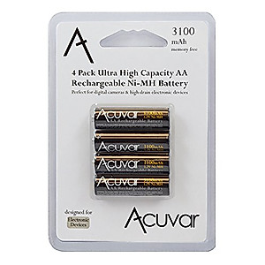 Acuvar 4 High Capacity AA Rechargeable Batteries 3100mAh NiMH