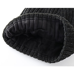 Connectyle Outdoor Classic Bassic Men 's Warm Winter Hats Thick Knit Long Cuff Beanie Cap with Lining, 55 60cm, Black