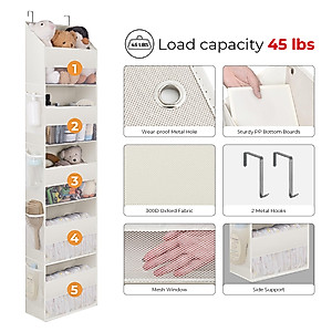 GRANNY SAYS 2 Pack 5-Shelf Over The Door Organizer, Hanging Door Organizer with 5 Large Capacity Pockets and 8 Mesh Pockets, Swing-Proof Behind Door Organizers and Storage, Beige
