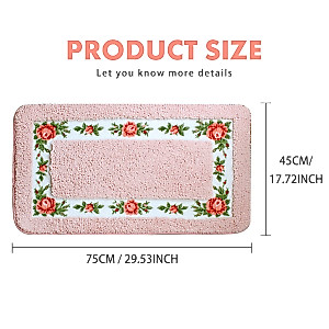 Barelove Rose Floral Area Rugs Ultra Soft Low Pile Shag Rug, Non Slip Washable Modern Floor Mat Pad for Living Room Bedroom Bathroom Dorm Kitchen Entryway, Christmas Decoration,17.7 X 29.5 INCH