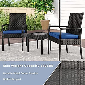 Tochiyoga Patio Furniture Set 3 Piece, Wicker Patio Furniture Sets, Outdoor Wicker Rattan Furniture, Outdoor Bistro Set, Wicker Patio Set, All Weather Balcony Furniture Set(Black)