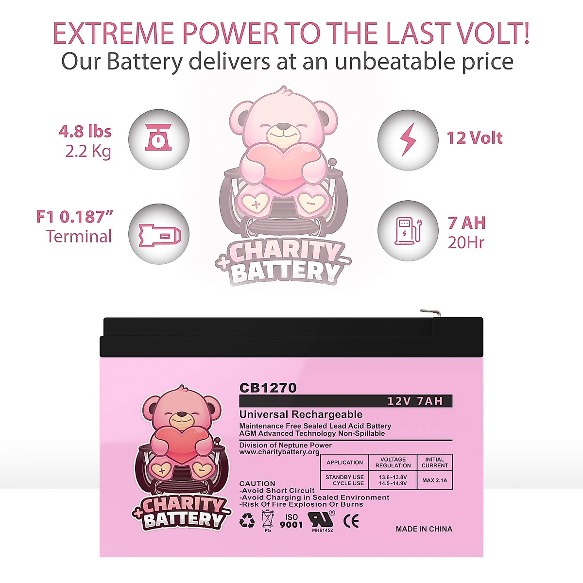 Charity Battery CB1270 12V 7Ah SLA Battery Replacement for Bruno Electra-Ride Stairlifts Battery MK Battery ES7-12 - 2 Pack