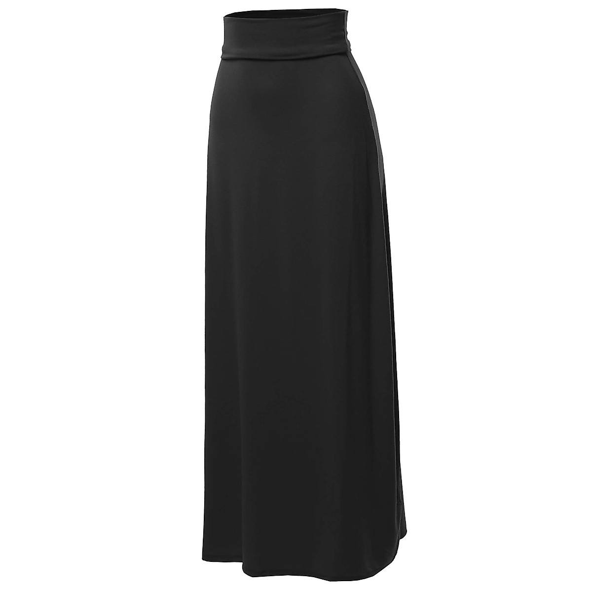 A2Y Basic Foldable High Waist Floor Length Maxi Skirts Black XL