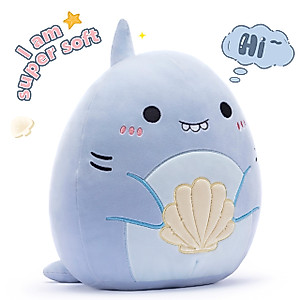 PLAYNICS Large Shark Plush Pillow Stuffed Animal Toy,Big Size Cute Soft 14" Fat Kawaii Hugging Pillows Cuddle Huggable Plushie,Gift for Children