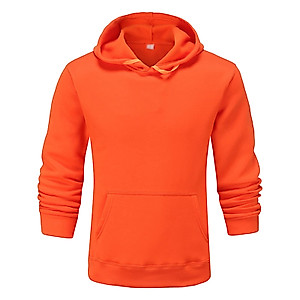Maiyifu-GJ Pullover Hoodies for Men Classic Casual Solid Loose Fit Long Sleeve Hoodie Basic Lightweight Hooded Sweatshirt (Orange,X-Large)