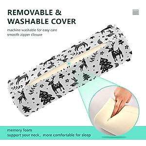JUNZAN Christmas Forest Animals Bolster Pillow Yoga Neck Roll Pillow Decorative Round Pillow Throw for Sleep Posture Support Circular Pillow Cushion