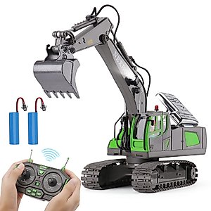 NEXBOX Remote Control Excavator Toys for Boys, RC Construction Equipment Vehicles for Kids Age 4-7 8 9 10 Year Old, Best Birthday Gifts Ideas, with Metal Shovel, 2.4Ghz