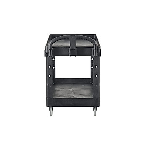 Rubbermaid Commercial Products 2-Shelf Utility/Service Cart, Medium, Lipped Shelves, Ergonomic Handle, 500 Lbs Capacity, for Warehouse/Garage/Cleaning/Manufacturing (FG452088BlA)