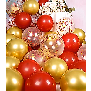 RainbowQ Party Metallic Shiny Red and Gold Balloons 12 Inch 68PCS Red Gold Confetti Balloons Latex Helium Balloon Set for Graduation Anniversary Wedding Birthday Party Decorations
