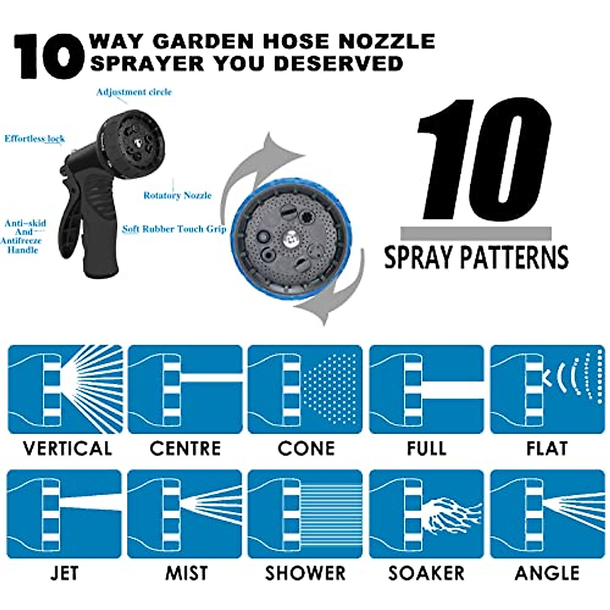 Expandable Garden Hose Water Hose 100ft Lightweight Retractable Long Hose,No Kink Flexible Hose With 10 Standard Function Nozzle,SUPER Latex Core Flex Hose Outdoor Watering Equipment Hose Black