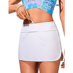 CRZ YOGA Womens Mid Rise Swim Skirt Athletic Bathing Suit Skorts Skirts Side Split Swimsuit Bottoms with Pocket White Large