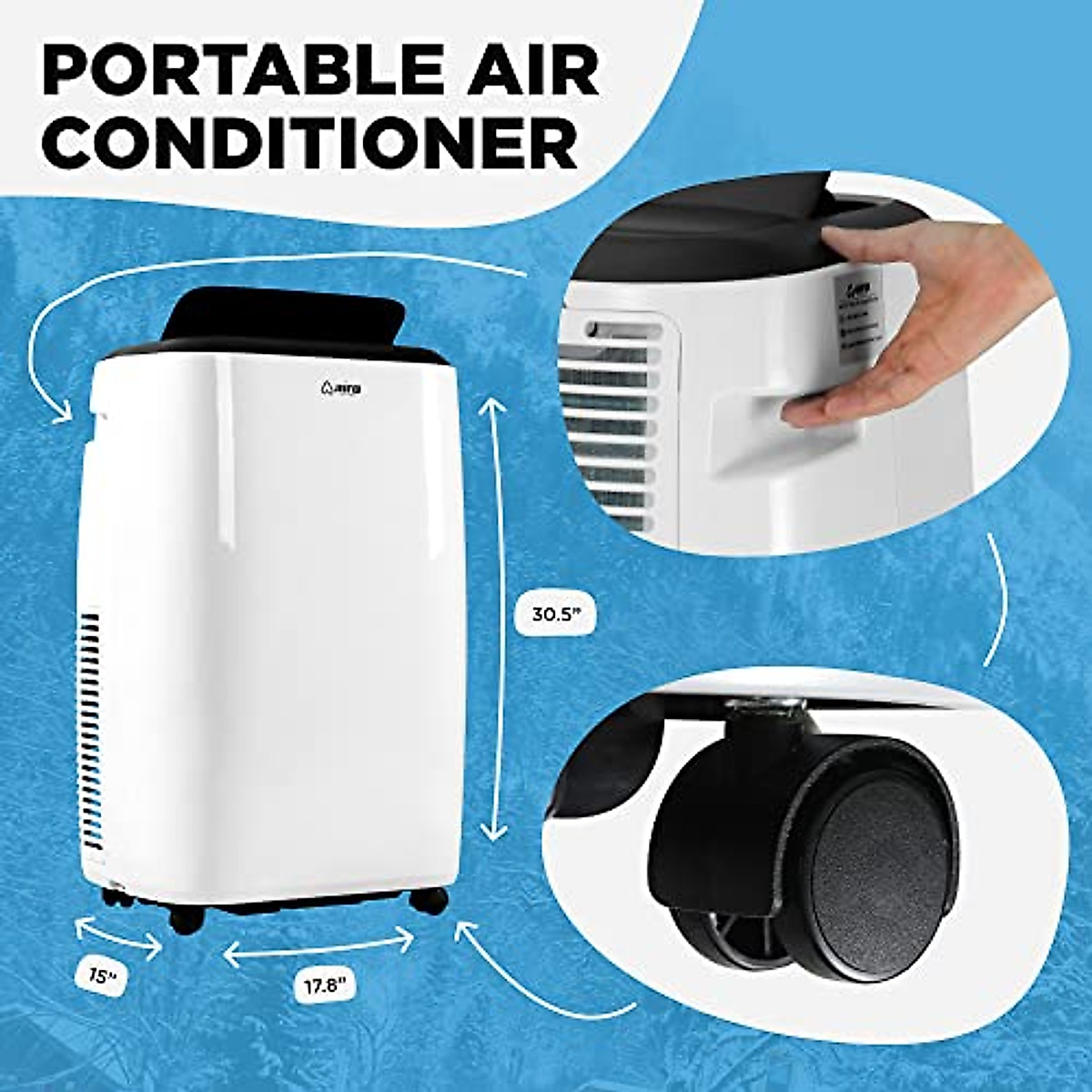 Portable Air Conditioners 8,000 BTU AIRO COMFORT, AC Unit Floor Standing with Remote Control & DYI Installation Kit