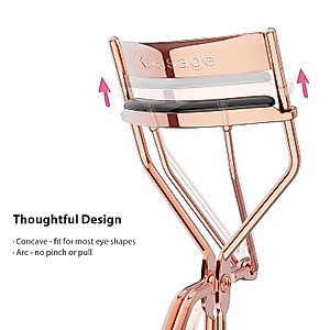 Rose Gold Eyelash Curler - Ergonomic Design, Exquisite Rose Gold, 5 Replaceable Silicone Pads & Storage Bag Included