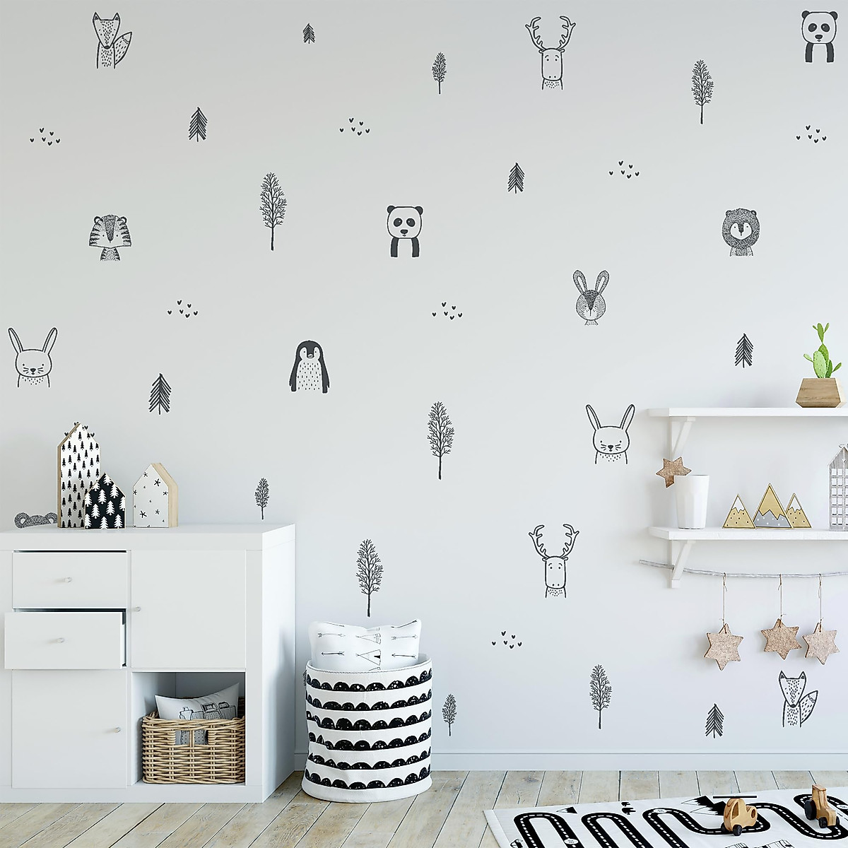 Baby RyRo London Stylish Animal Wall Decals - Charming Jungle Nursery Decor, Nordic Style Safari Wall Decals for Baby Room Decor, Black & White Jungle Wall Decals, Peel and Stick.
