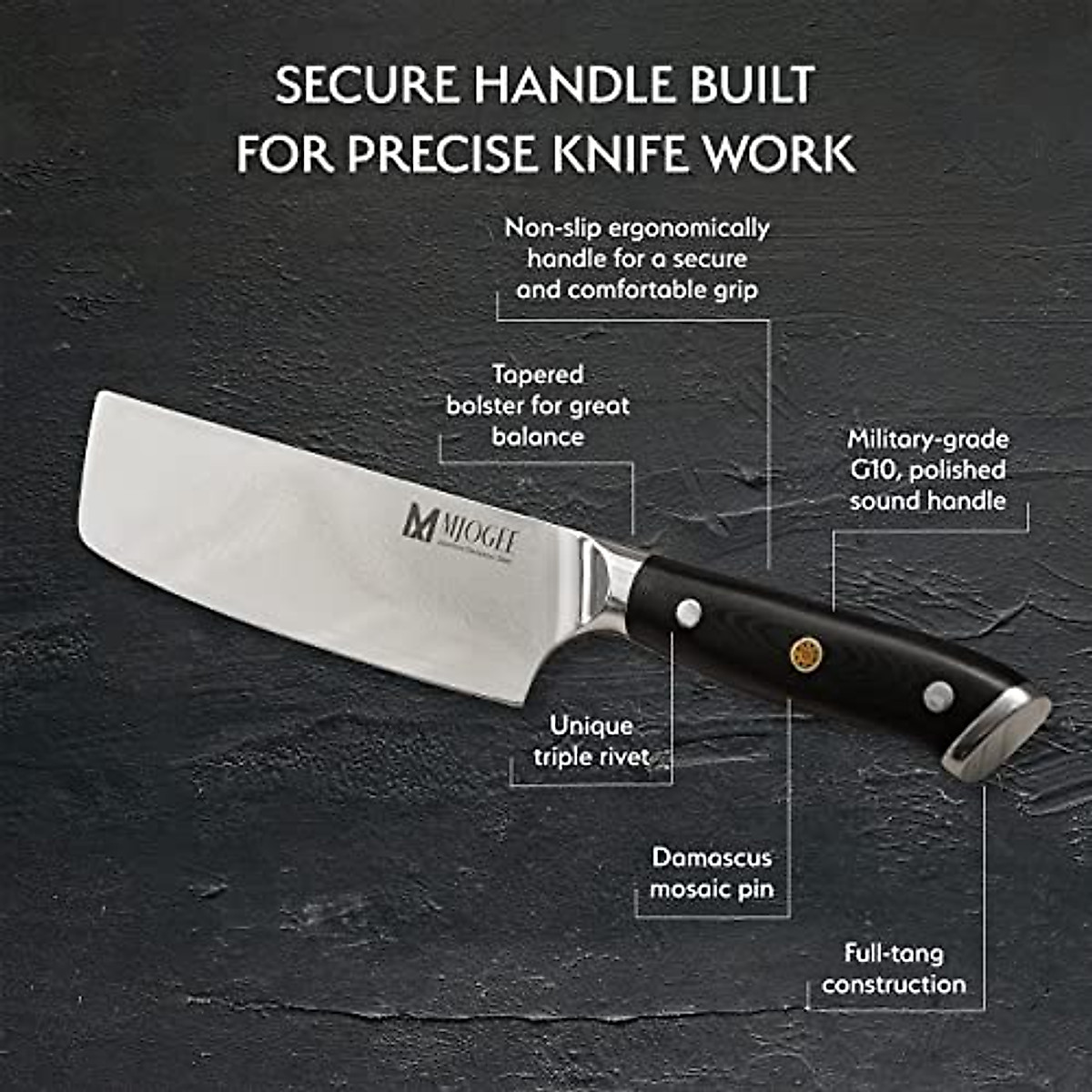 MJOGEE Damascus Chef Knife - Professional Japanese Chef Knife - Santoku Knife 7 inch - Carbon Steel Chef Knife - Vegetable Knife - Meat Slicing Knife - Nakiri Knife Japanese - Ergonomic Handle
