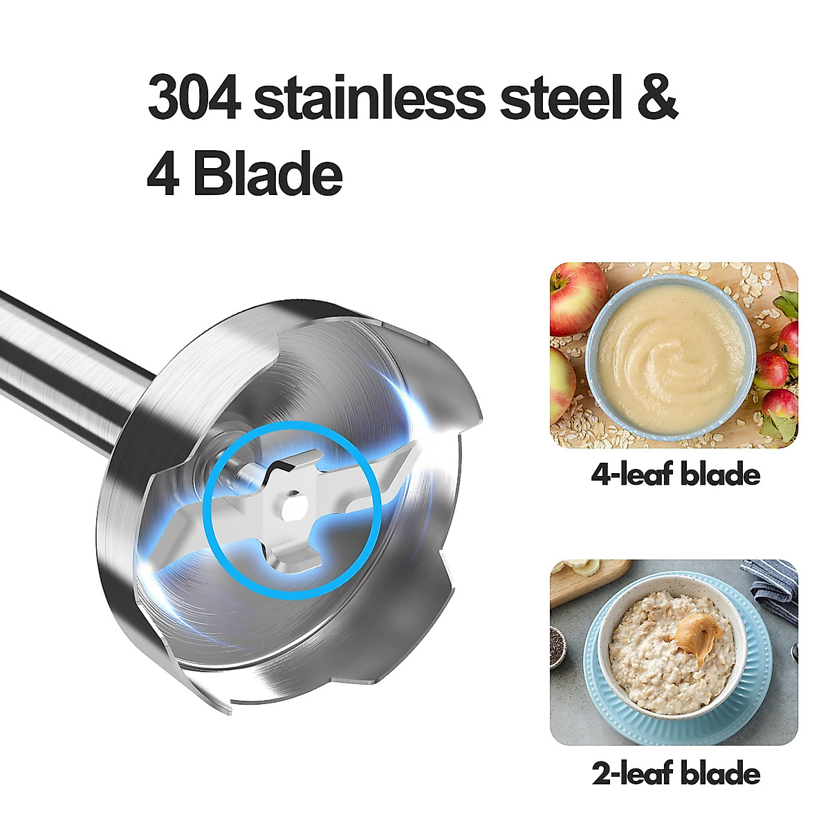 800W Electric Hand Blender - Immersion Blender with 12-Speed & Turbo, Stainless Steel Corded Hand Mixer for Kitchen, 3D 4-Blade Design for Effortless Mixing and Blending