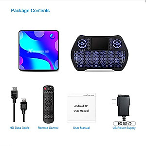 Android 11.0 TV Box, 4GB RAM 32GB ROM, Quad-Core Chip, Support Dual- WiFi 2.4G/5.8 GHZ, 4K 6K Utral HD / 3D / H.265 / HDR 10+/Bluetooth 4.2/USB 3.0/Come with Wireless Backlit Mini-Keyboard