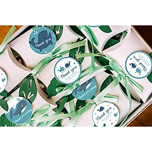 80 Pieces Cute Blue Whale Ocean Thank You Stickers, Baby Shower Birthday Party Decorate Ocean Theme Round Party Gift Wrap Bag Label Decorations, 4 Design Stickers