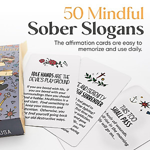 Sober Cards Meditation Cards - Stress Relief Mindfulness Cards for Meditation & Relaxation - Encouragement Cards - Compact Size Sobriety Gifts for Men & Women - 50 Slogans Per Deck
