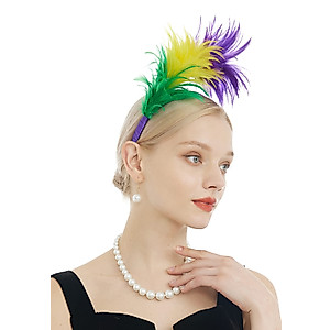 FELIZHOUSE 1920s Fascinator with Feathers Headband for Women Wedding Tea Party Headwear (Mardi Gras Purple)