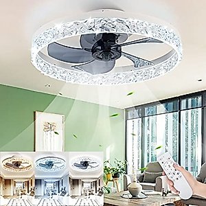 EKXIIO Ceiling Fan with Lights, Low Profile Ceiling Fan with Light and Remote, 20" Modern Small Ceiling Fan with 3 Colors Dimmable LED 5 Blades, Enclosed Flush Mount Fans for Indoor Kids Bedroom