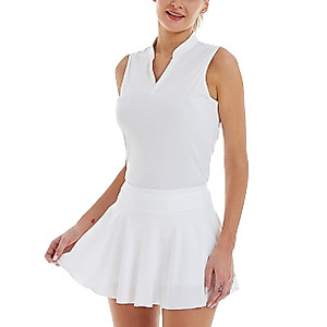 CQC Women's Golf Tennis Sleeveless Polo Shirts V-Neck Quick Dry UPF 50+ Sport Athletic Tank Tops Moisture Wicking Casual White XS