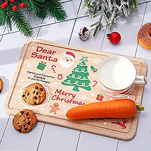 AnyDesign Santa Cookie Plate Rectangle Christmas Wooden Santa Treat Plate Xmas Eve Santa Milk and Cookie Tray Cute Plate Platter Mat Wooden Tray Plate for Christmas Decoration Supplies