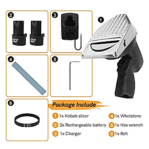 BriSunshine Cordless Electric Gyro Kebab Slicer,80W Portable Sliced Shawarma Cutter Doner Kebab Cutting Knife Machine,with Fast Charger and 2 Rechargeable Power,0.02-0.31" Thickness