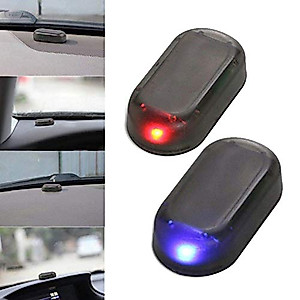 Paddsun 2pcs Solar Powered Car Alarm System,Vehicle LED Light Anti-Theft Flash Blinking Lamp,LED Flashing Security Light, Blue+Red