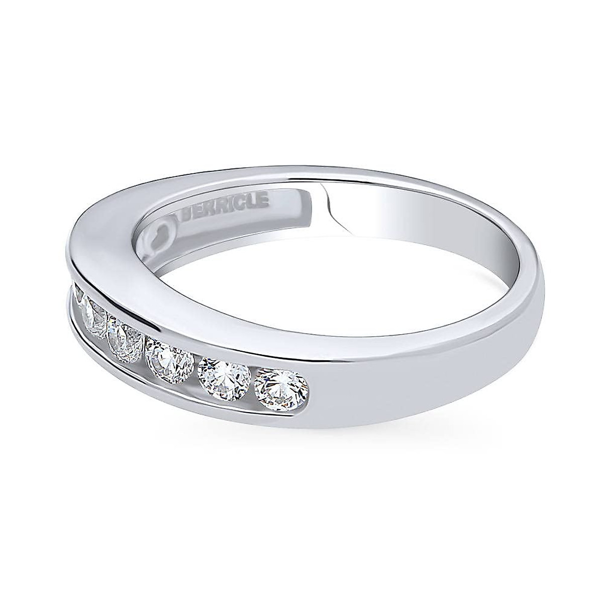 BERRICLE Sterling Silver Wedding Rings Channel Set Cubic Zirconia CZ Anniversary Curved Half Eternity Ring for Women, Rhodium Plated Size 6