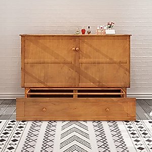 Mixoy Queen Size Murphy Cube Bed,Queen Murphy Cube Cabinet Chest Bed with 3 Level Folding Memory Foam Mattress & USB Charging Station& Large Drawers (Russet Brown,Poplar)