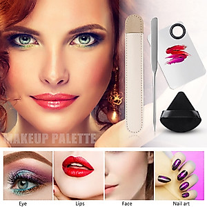 Etercycle 7-in-1 Makeup Spatula Korean and Powder Puff Set - Professional Cosmetic Palette with Triangle Puff for Eye Shadow, Eyelashes, Body Loose Powder - Wet and Dry Makeup Tool
