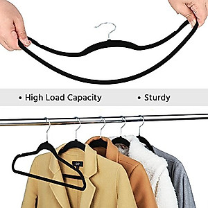 Yaheetech Non Slip Velvet Hangers - Heavy Duty -Flocked Hangers Coat Suit Hangers Space Saving Clothes Hangers with Swivel Hook, Black - Pack of 100