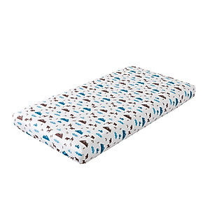 Soul & Lane 3-Piece Cotton Forest Animals Crib Bedding Set for Boys - Comforter, Crib Sheet, Changing Pad Cover: Woodland Friends Crib Bedding Set, Deer Bear Blue Nursery Quilt, Mountain Crib Sheet